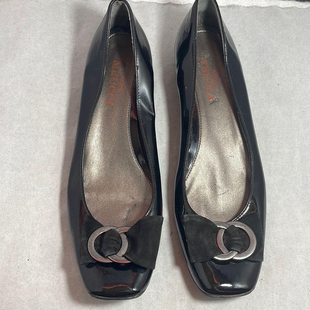 Black Square Toe Patent Leather Bow Flats From Sesto … - Gem